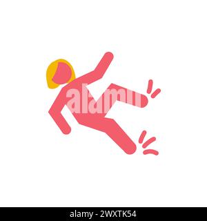 Falling pink woman silhouette pictogram. Caution sign. Isolated on ...