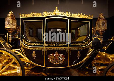 The Diamond Jubilee State Coach stored at The Royal Mews in London ...