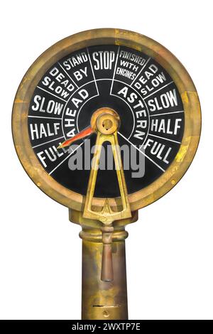 Ancient Engine Room Bridge Telegraph in front of a copper background ...