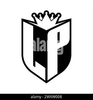 LP Letter monogram with shield shape with crown black and white color ...