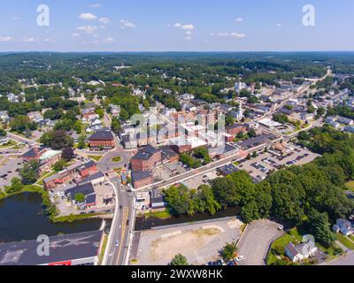 Hudson historic commercial buildings aerial view on Main Street in town ...