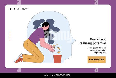 Fear of unrealized potential. A frightened woman holds a withering, dry ...