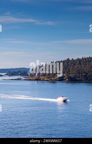 Portlock Point Lighthouse on Prevost Island in the Gulf Islands off the ...