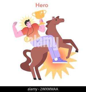 Hero Archetype illustration. A triumphant character raises a trophy ...