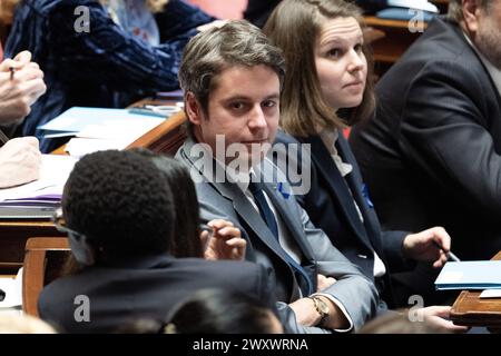 French Prime Minister Gabriel Attal speaks during a session of ...