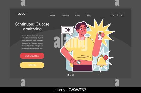 Endocrine system disease night or dark mode web banner or landing page ...