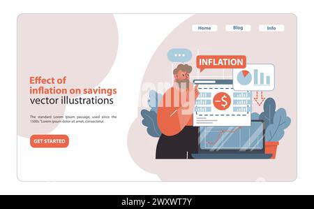 Inflation Impact concept. Concerned man examines the diminishing value ...