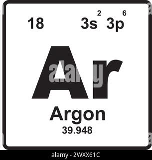Argon, Ar, periodic table element with name, symbol, atomic number and ...