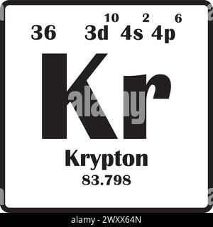 Krypton element icon. Symbol Kr 36. Mass 83.800 property. Periodic ...