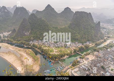 Arial view of Guilin, Li River and Karst mountains Yangshuo and ...