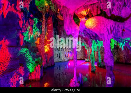 Underground lake in Silver Caves in Guilin, China. Horizontal ...