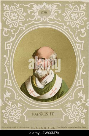 A 1879 engraving of Pope John IV who was pontiff from AD640 to AD642 ...