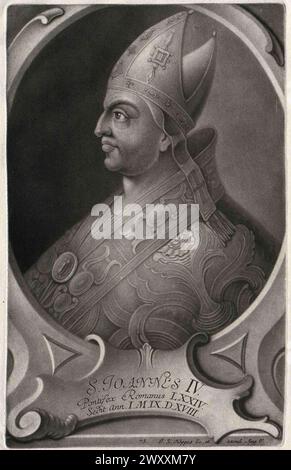 A 16th Century engraving of Pope John IV who was pontiff from AD640 to ...