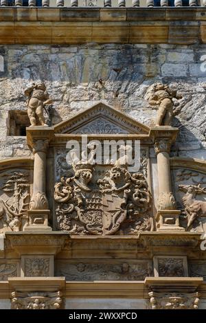 Detail above portal, coat of arms, relief, stone wall, masonry, Hohentuebingen Castle, Museum of ...