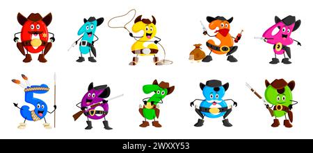 Cowboy and sheriff, indian and robber math number characters seamless ...