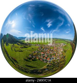 Aerial view of the village of Buching on the Bavarian border of the ...