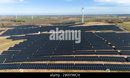 The Wind turbines and Electrum solar park in Taurage, Lithuania Stock ...