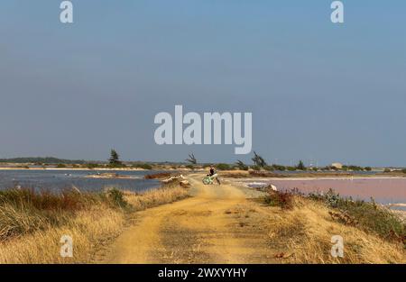 Shot of the two different colored lakes in Cuba, Cayo Coco island. Pink ...