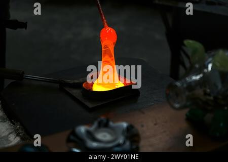 The Art and old craft of glassblowing, hot melted glass Stock Photo - Alamy