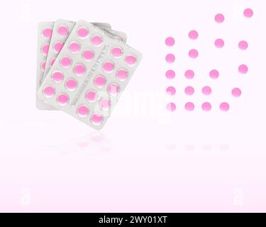 Pink tablets pill in blister pack. Painkiller medicine for treatment ...