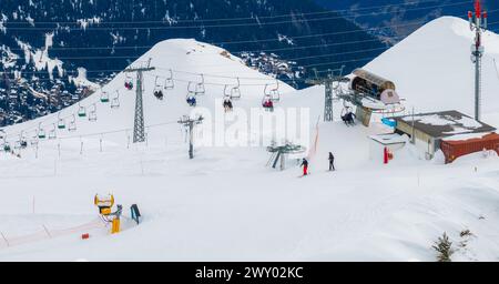 Aerial view of Verbier, Switzerland, shows a serene winter scene Stock ...
