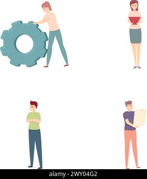 Realization icons set cartoon vector. People find fulfillment in ...