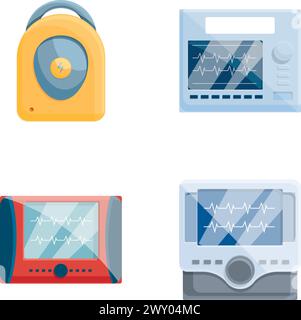 Defibrillator icons set. Cartoon set of defibrillator vector icons for web design Stock Vector ...