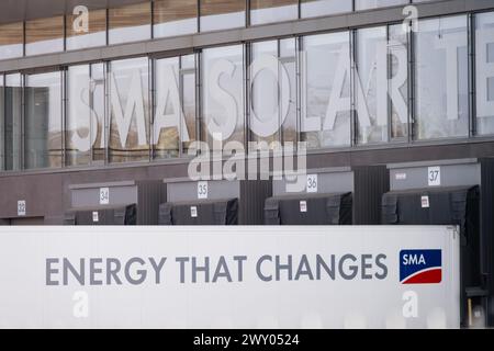 SMA company's building, logo SMA Solar Technology AG, global ...