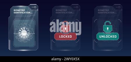 HUD retinal recognition biometric ID scan system concept set. User eye ...