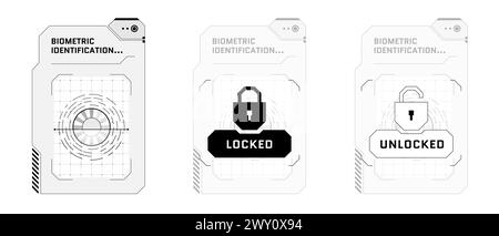 HUD retinal recognition biometric ID scan dashboard concept set. User ...