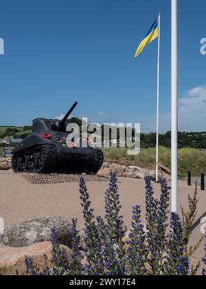 Excercise Tiger memorial Sherman Tank on display at Torcross, Devon ...