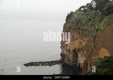 Cliffside with Roman-era caverns in Piano di Sorrento, Italy Stock ...