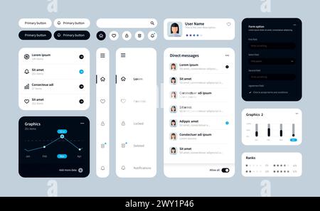 Big and improved ui kit for web designing, mobile apps with the different buttons, charts ...