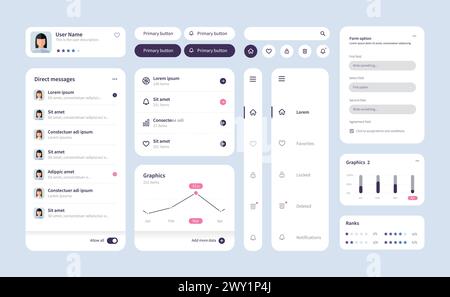 Big and improved ui kit for web designing, mobile apps with the different buttons, charts ...
