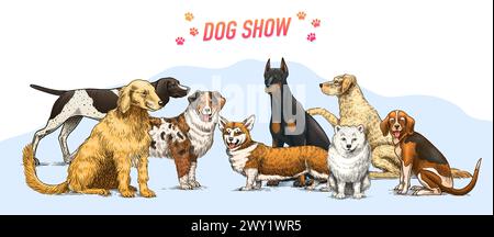 Dogs banner. Different breeds of domestic animals poster. Puppy ...
