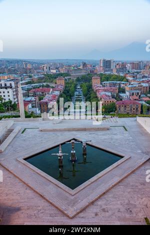 Sunset view of Yerevan from the Cascade staircase, Armenia Stock Photo ...