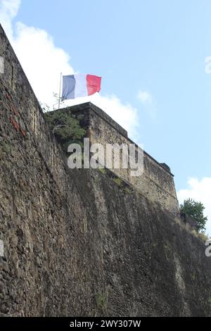 French flag flying over Fort St. Louis, Marigot, Lesser Antilles ...