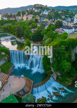 Sunset panorama of Bosnian town Jajce Stock Photo - Alamy