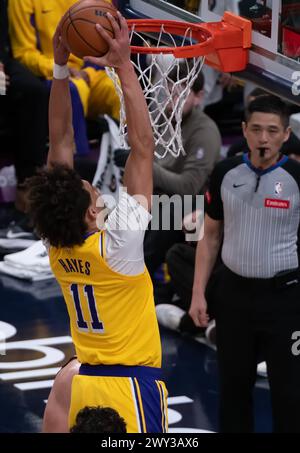 Los Angeles Lakers center Jaxson Hayes celebrates after scoring and ...