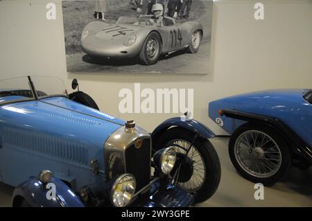 Deutsches Automuseum Langenburg, A historic white racing car on display ...