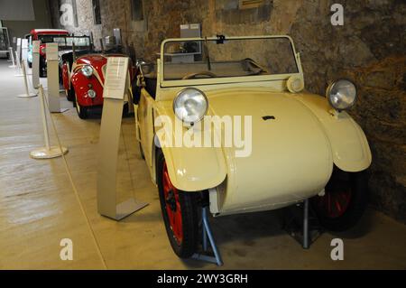Deutsches Automuseum Langenburg, A historic white racing car on display ...