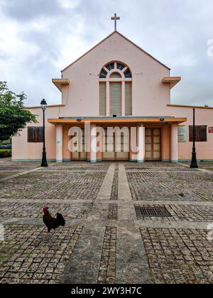 Deshaies, historic Caribbean wooden building of a street in Guadeloupe ...