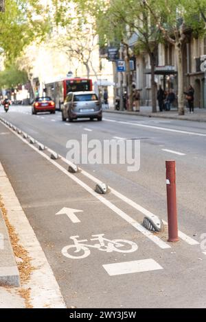 Cycle lane marking and separation from car traffic in Barcelona, Spain ...