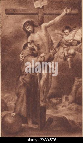 vintage holy card of Saint Francis Embracing Christ on the Cross ...