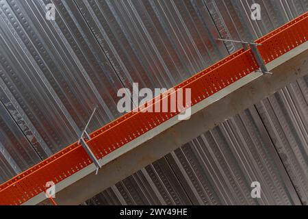 Exposed corrugated metal deck system underneath a concrete floor Stock ...
