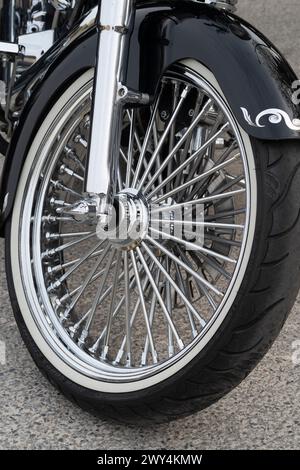 Harley Davidson Motorcycle Spoked Wheel with White Wall Tyre Stock ...