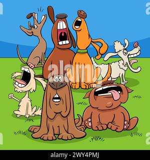cartoon illustration of howling or barking dogs animal characters group ...