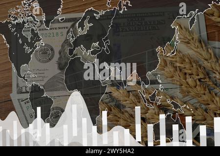 Grain prices. Multiple exposure with wheat field and graph Stock Photo ...