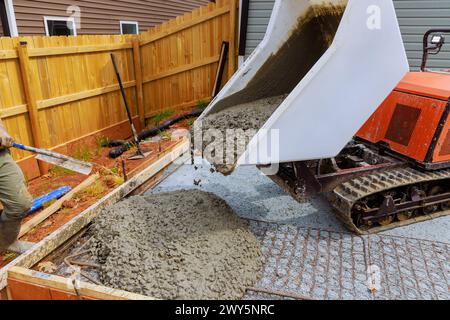 Construction of foundation involves pouring of wet cement into ...