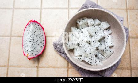 close up a local fruit as know buah naga or dragon fruits Stock Photo ...